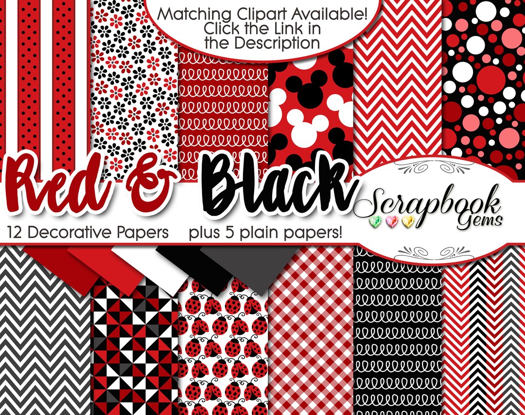 RED & BLACK Digital Papers, 17 Pieces, 12" X 12", High Quality Jpegs ...