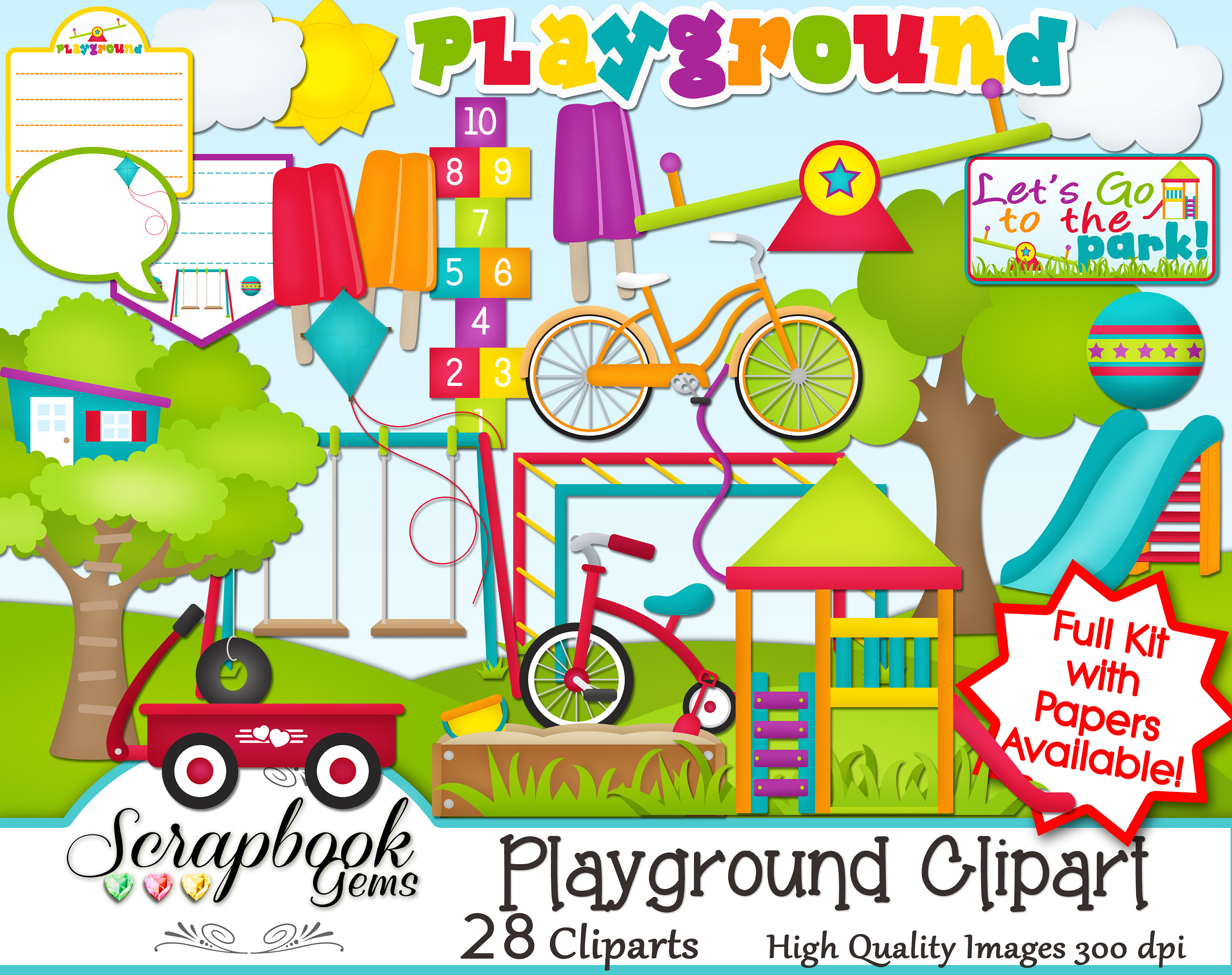 PLAYGROUND Clipart and Papers Kit 28 Png Clip Arts 20 Jpeg - Etsy