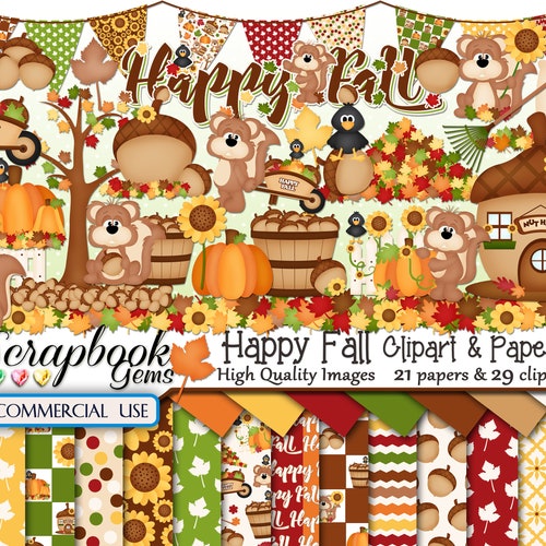 HAPPY THANKSGIVING Clipart & Papers Kit 31 Png Clipart Files - Etsy