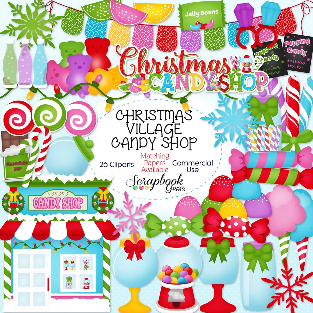 CHRISTMAS CANDY SHOP Clipart, 43 Png Clipart Files, Instant Download ...