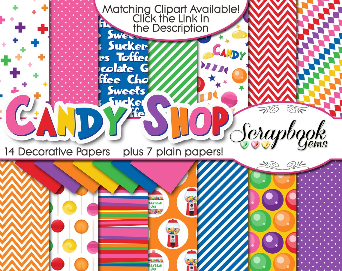 CANDY SHOP Clipart and Papers Kit 56 Png Clip Arts 21 Jpeg | Etsy