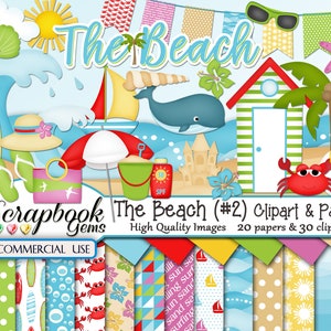 BEACH BUNDLE - 2 Kits in 1, 60 Cliparts & 40 Papers, Instant Download ...