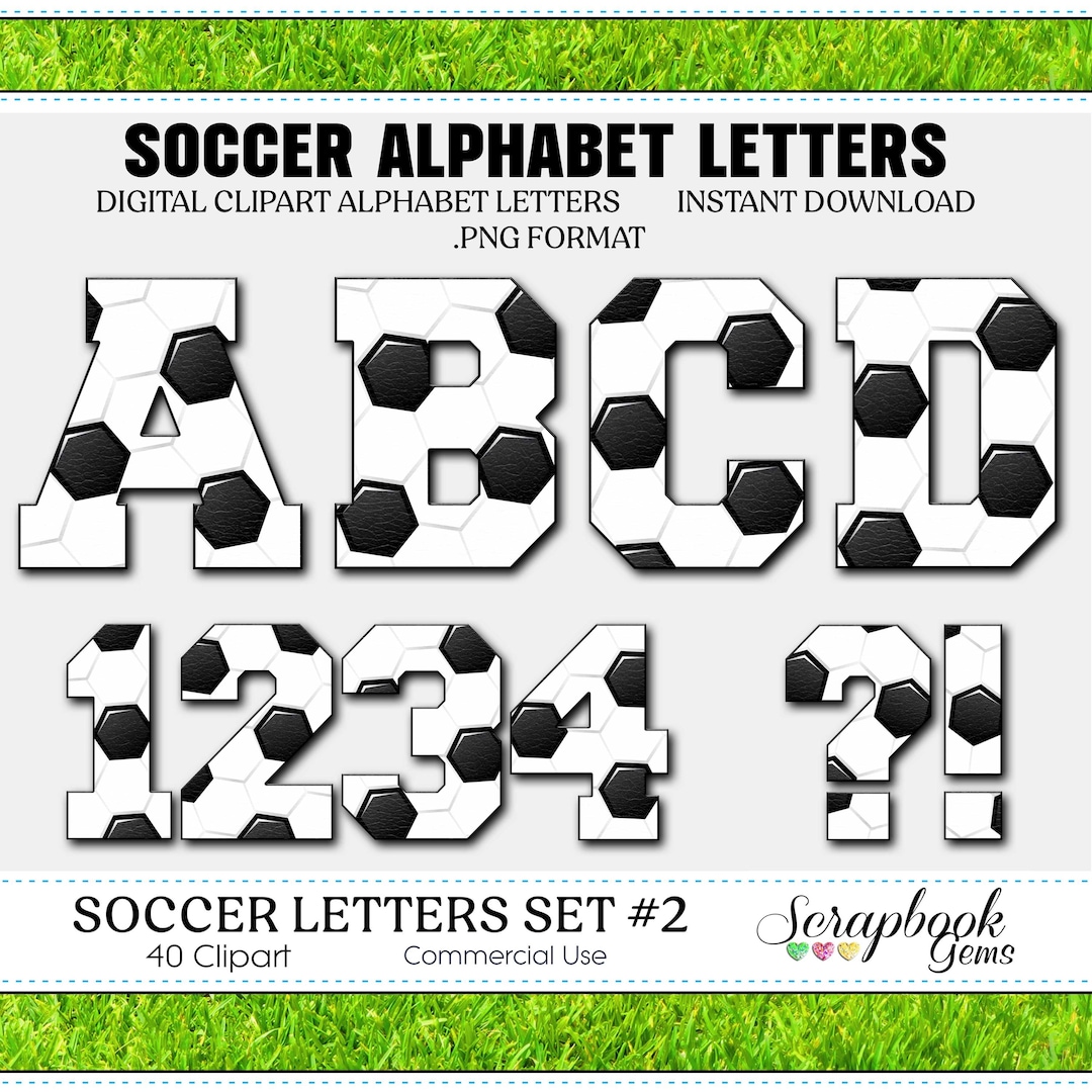 Sports Soccer Letters & Numbers Clipart, 40 High Quality PNG Files ...