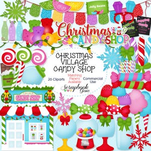 CHRISTMAS CANDY SHOP Clipart & Papers Kit, 43 Png Clipart Files, 21 ...