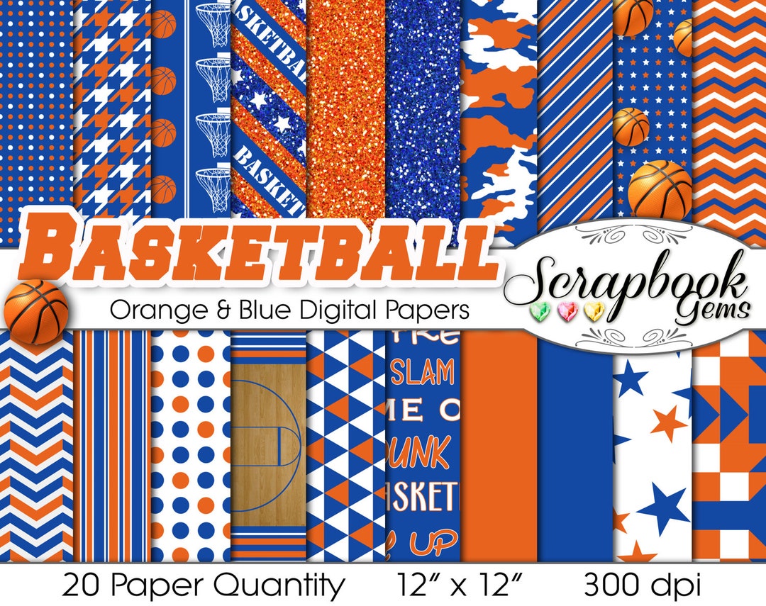 Basketball Digital Papers Blue & Orange, 20 Pieces, 12" X 12", High ...