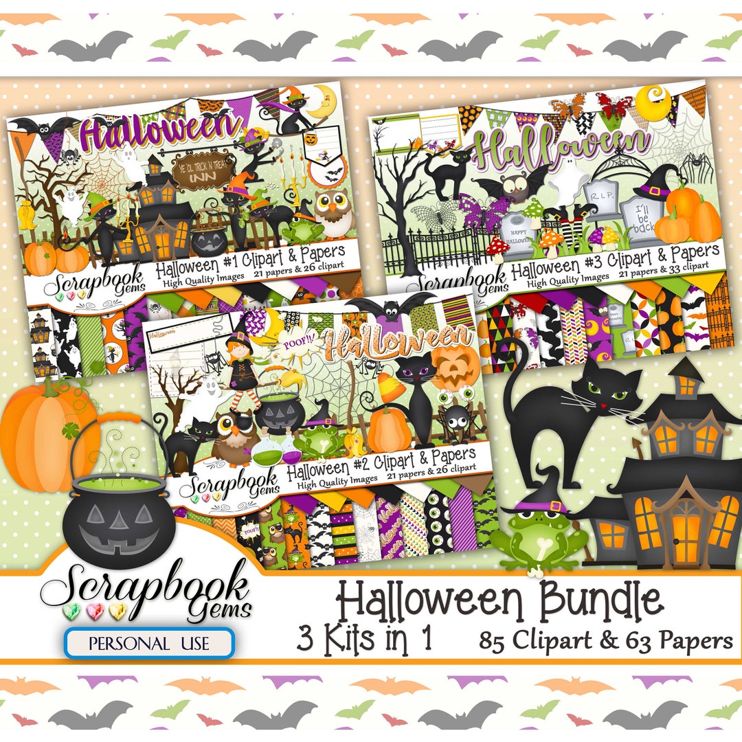 HALLOWEEN BUNDLE - 3 Kits in 1, 85 Cliparts & 63 Papers, Instant ...