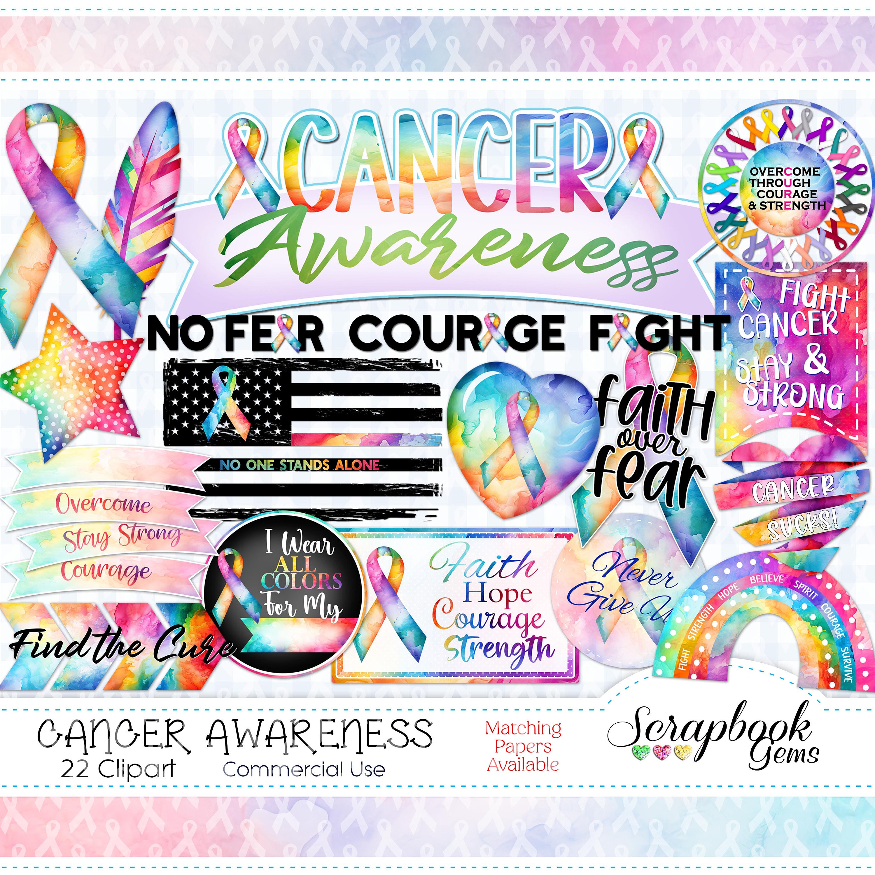 CANCER Awareness Clipart & Papers Kit, 22 Png Clipart Files, 14 Jpeg ...