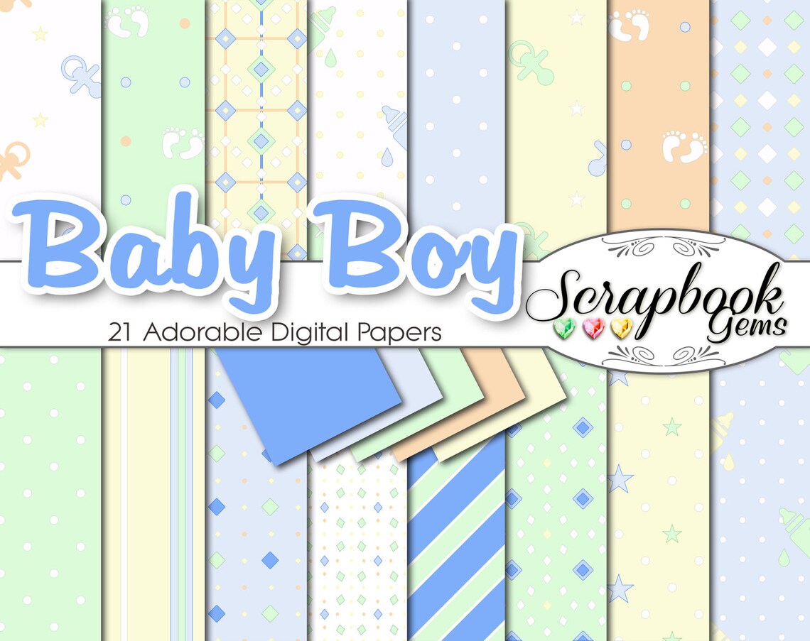 Baby Boy Digital Papers 21 Pieces 12 X 12 High - Etsy