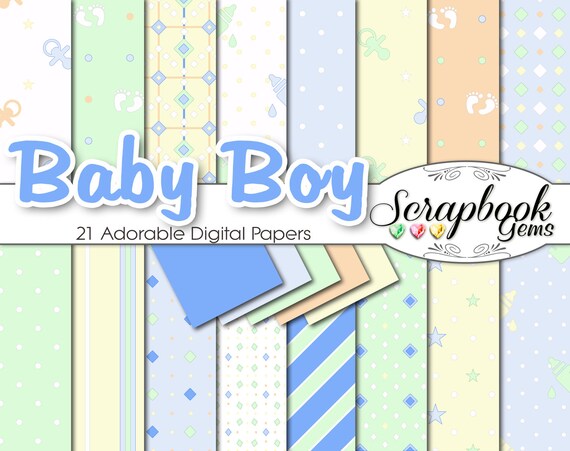 Baby Boy Digital Papers 21 Pieces 12 X 12 High | Etsy UK
