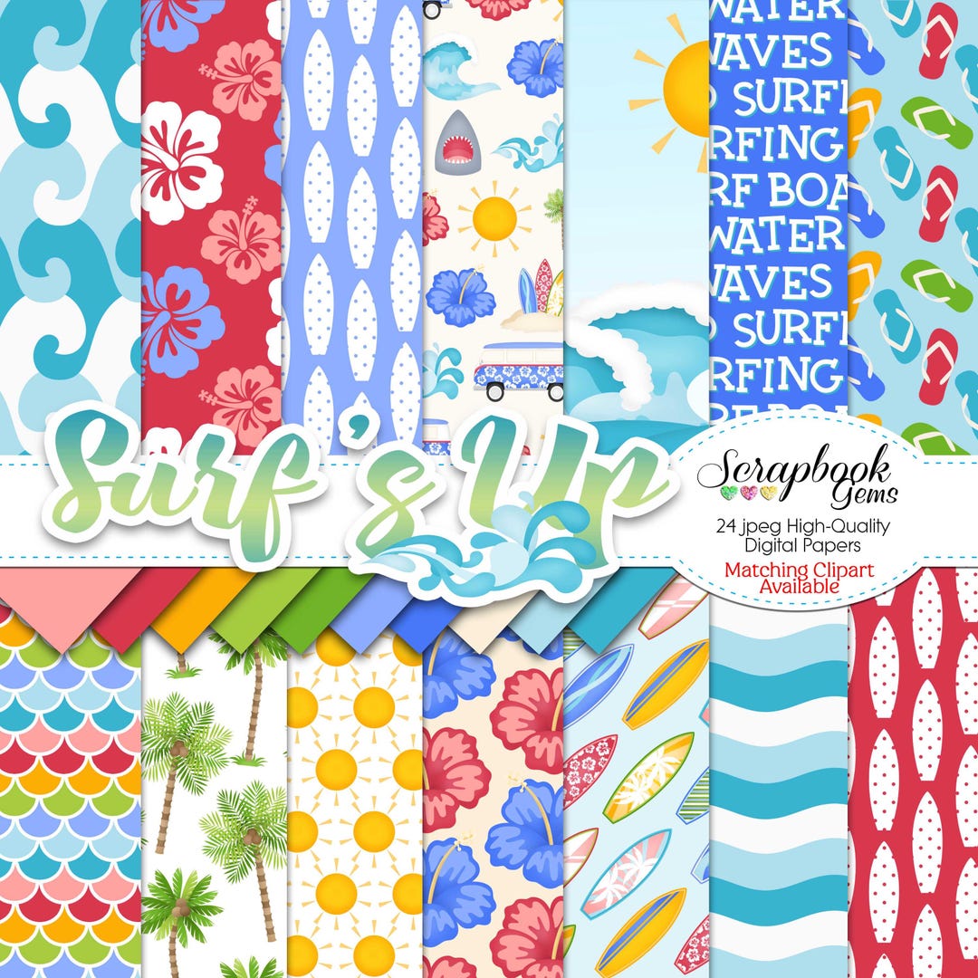 SURF'S UP Digital Papers, 24 Pieces, 12" X 12", High Quality Jpegs ...