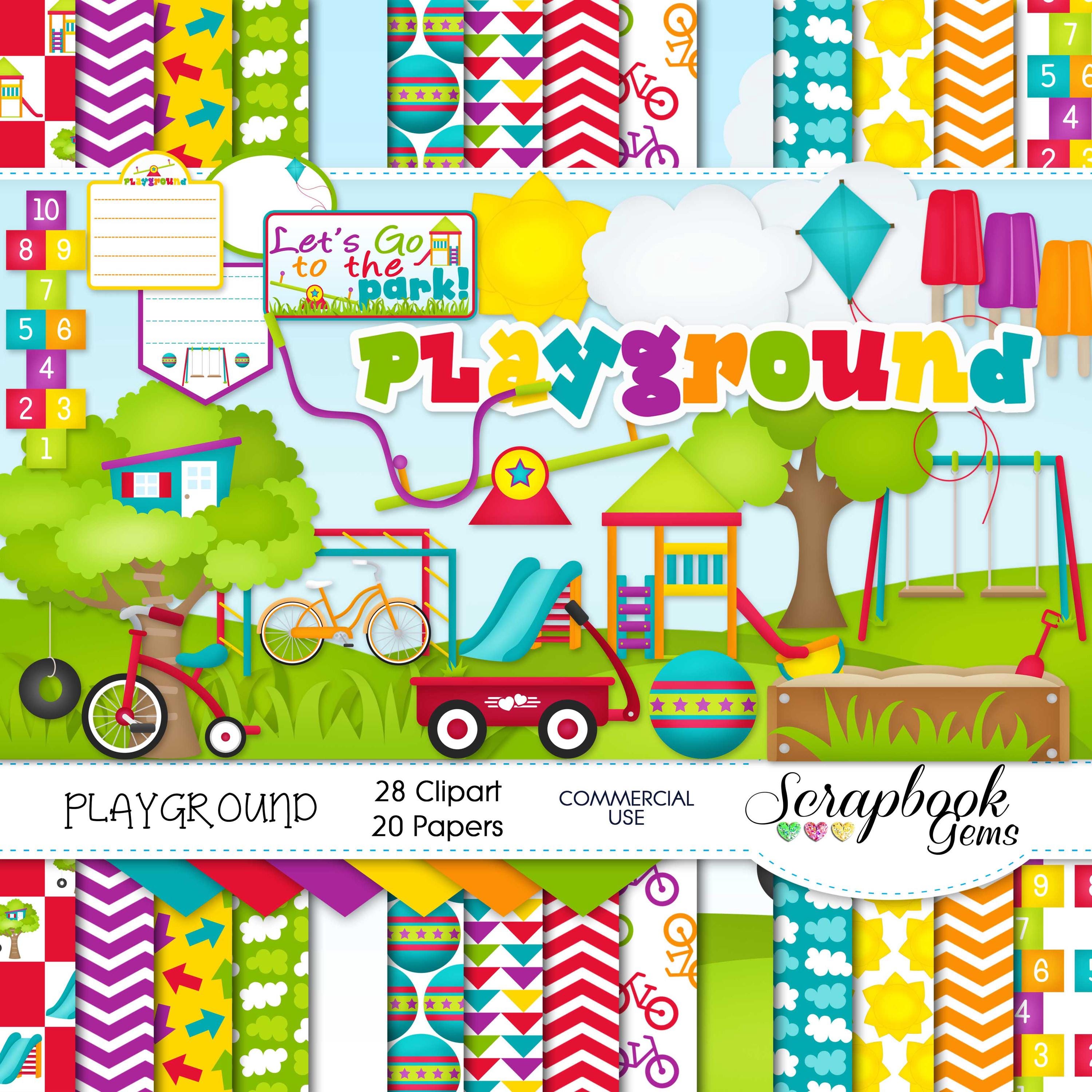PLAYGROUND Clipart and Papers Kit, 28 Png Clip Arts, 20 Jpeg Papers ...