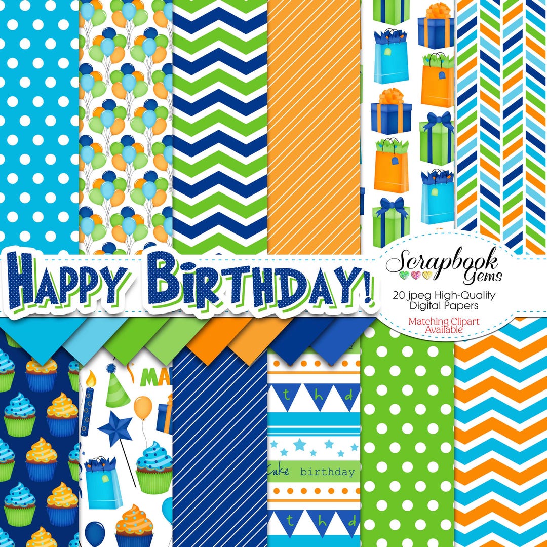 BIRTHDAY Set #2 Digital Papers, 20 Pieces, 12" X 12", High Quality ...