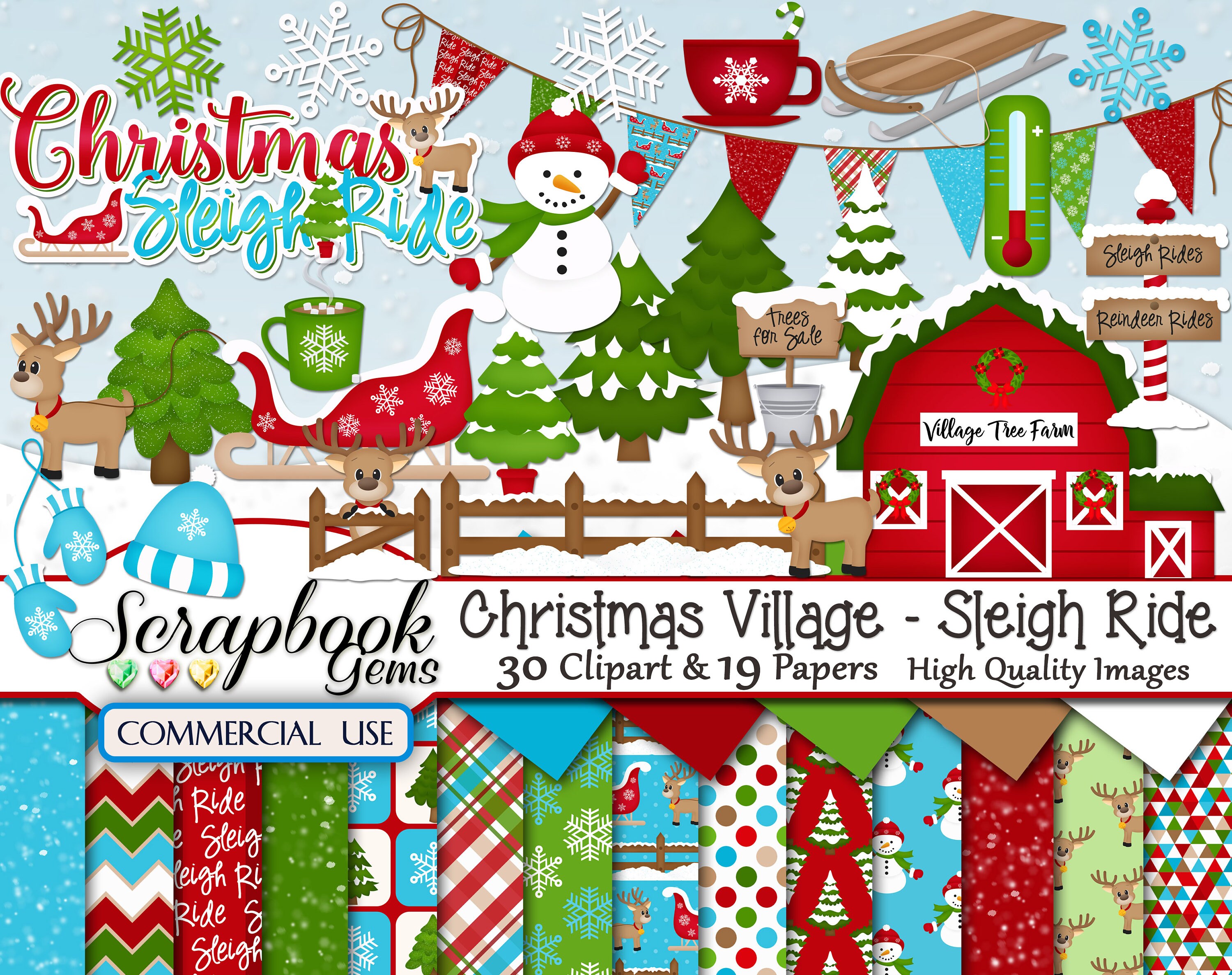 CHRISTMAS VILLAGE BUNDLE - 5 Kits in 1, 163 Cliparts & 99 Papers ...