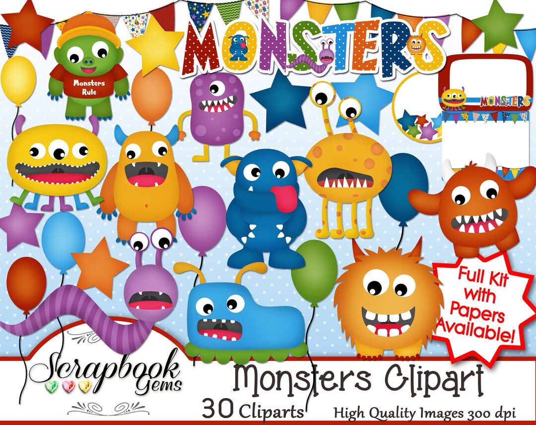 MONSTERS Clipart 30 Png Clipart Files Instant Download - Etsy