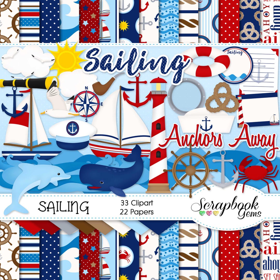 SAILING Clipart and Papers Kit, 33 Png Clip Arts, 22 Jpeg Papers ...