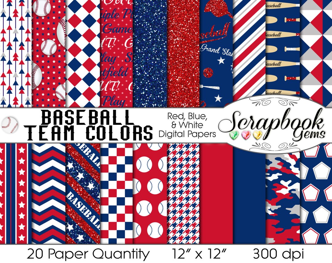 Baseball Digital Papers Red, Blue, & White, 20 Pieces, 12" X 12", High ...