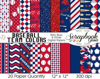 Baseball Digital Papers Red White & Black 20 Pieces | Etsy