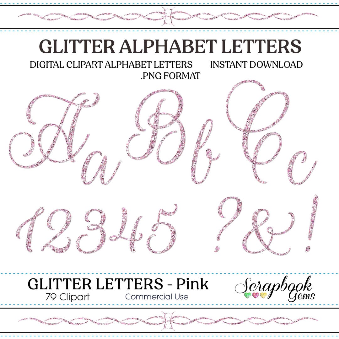 Pink Glitter Letters & Numbers Digital Clipart, 79 High Quality PNG ...