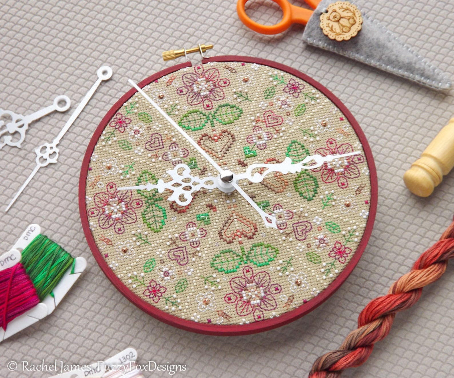 Variegated Flower Clock Cross Stitch Pattern PDF | Chart for Colour ...