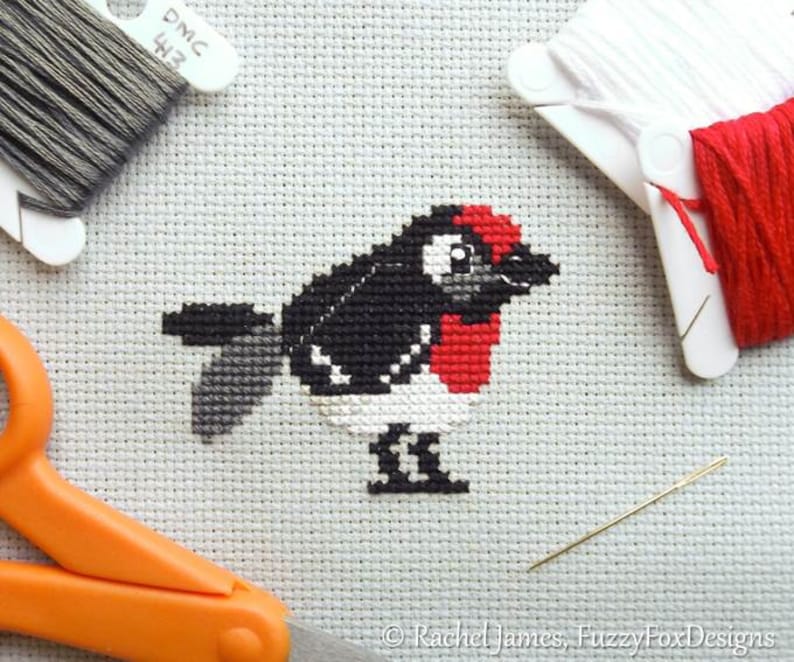 Red Capped Robin Cross Stitch Pattern PDF Cute Bird Counted - Etsy