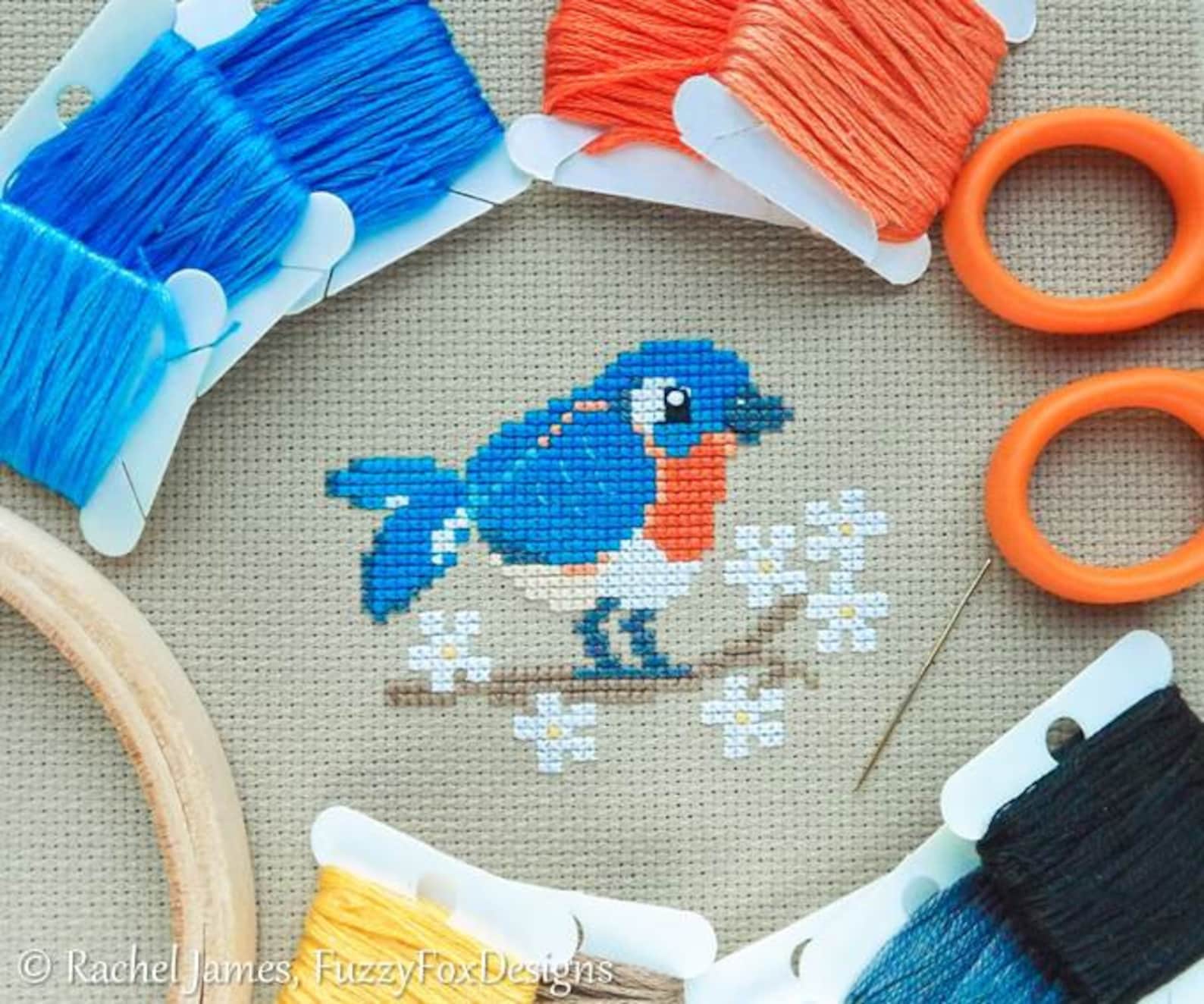 Busy Little Bluebird Cross Stitch Pattern PDF | Cute Bird Counted Cross ...