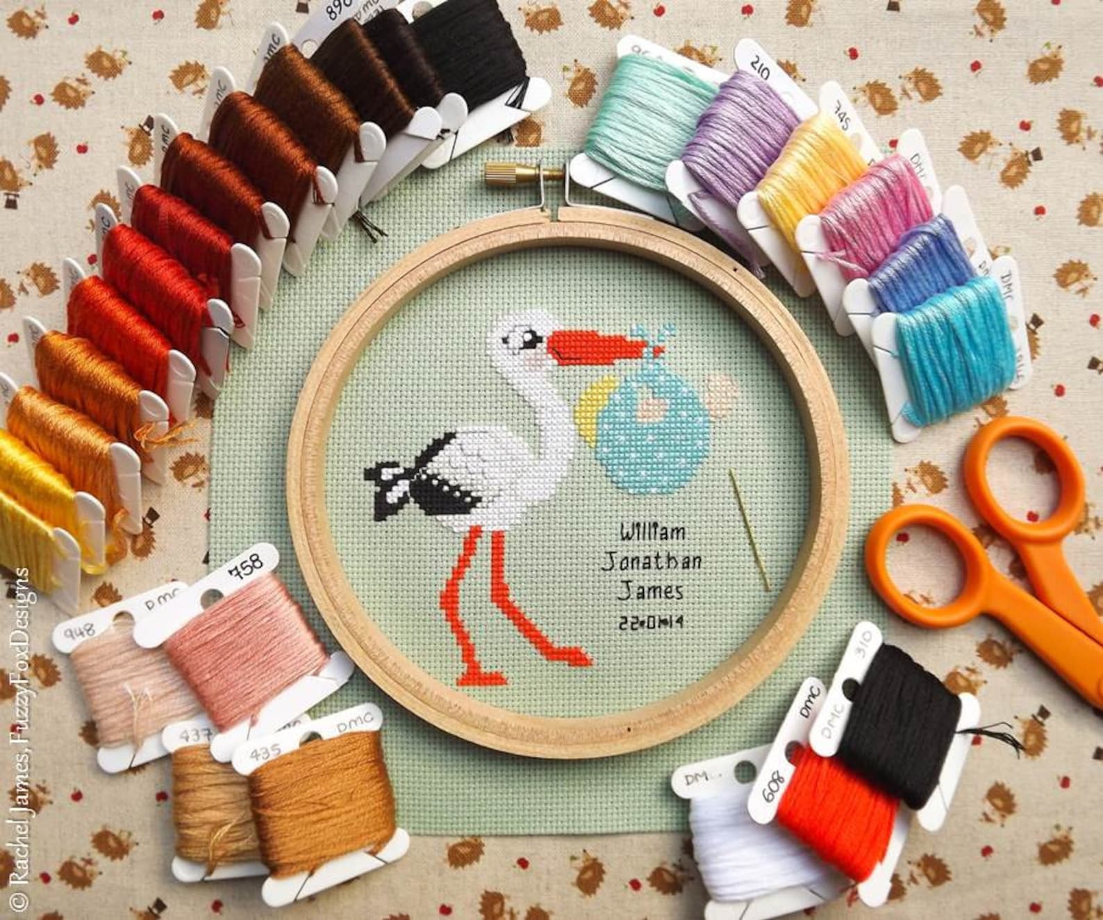 Stork and Baby Cross Stitch Pattern PDF Personalised Newborn Baby ...