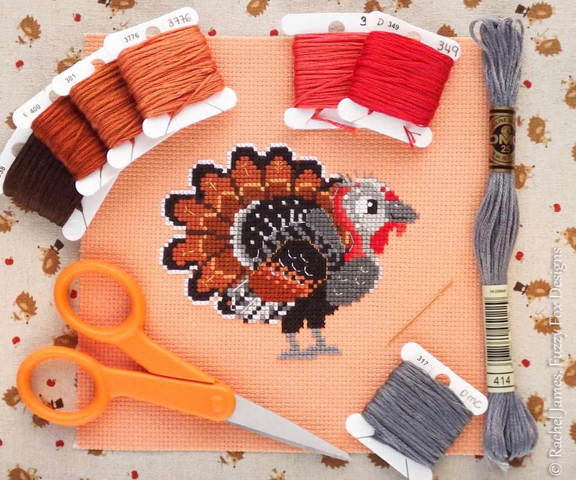 Turkey Cross Stitch Pattern PDF Mr Gobbles the Turkey Cute - Etsy