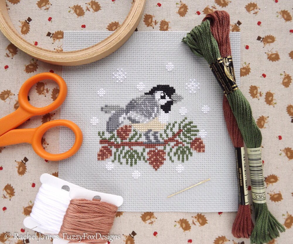 Christmas Chickadee Cross Stitch Pattern PDF Black Capped - Etsy