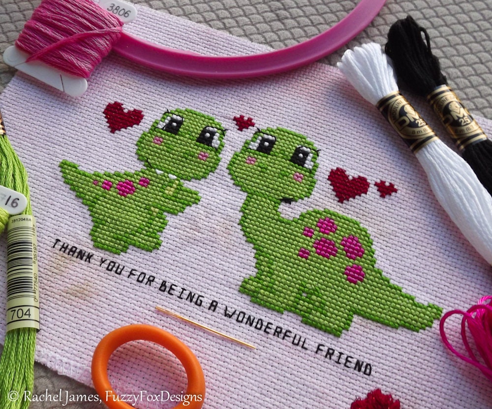 Dinosaur Cross Stitch Pattern PDF | Cute Tyrannosaurus Rex and ...