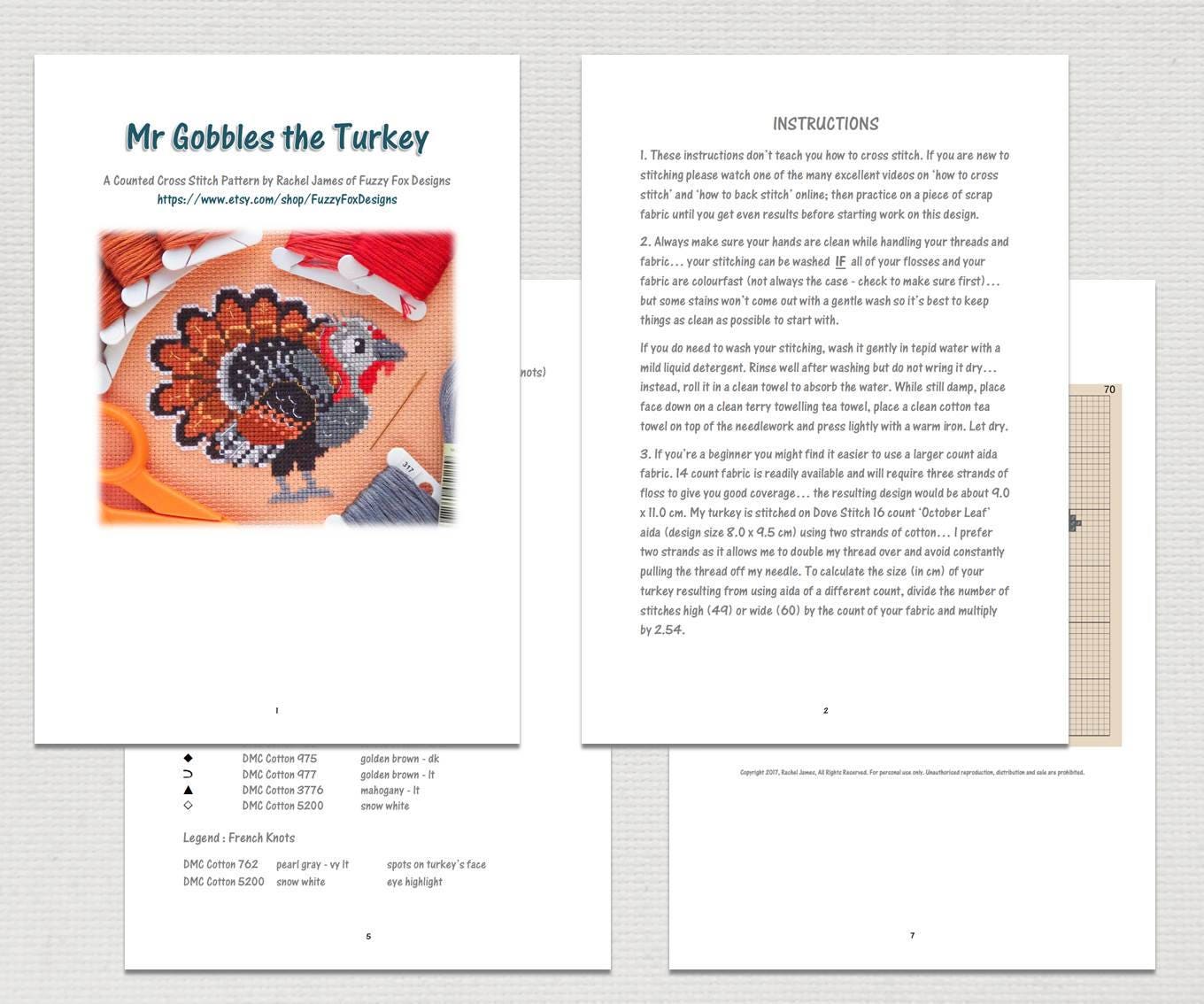 Turkey Cross Stitch Pattern PDF Mr Gobbles the Turkey Cute - Etsy