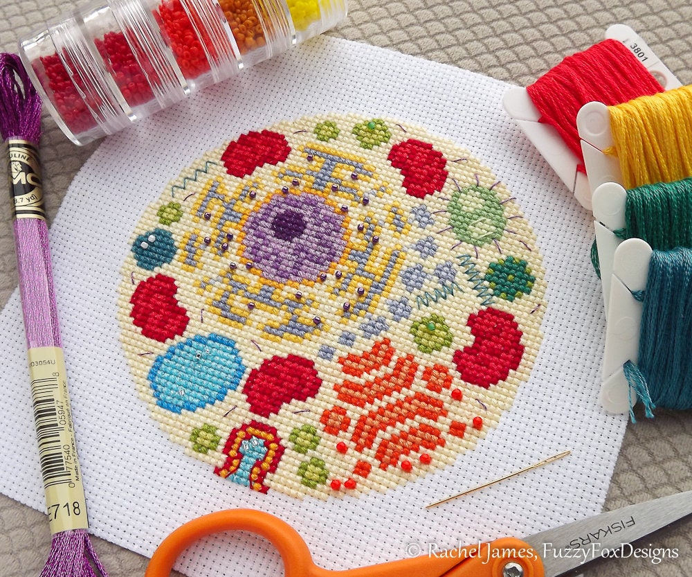 Mini Animal Cell Cross Stitch Pattern PDF Cell Biology | Etsy