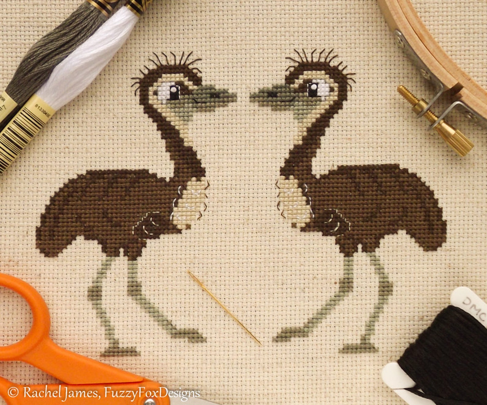 Emu Pair Cross Stitch Pattern PDF | Personalised Wedding Sampler | Cute ...