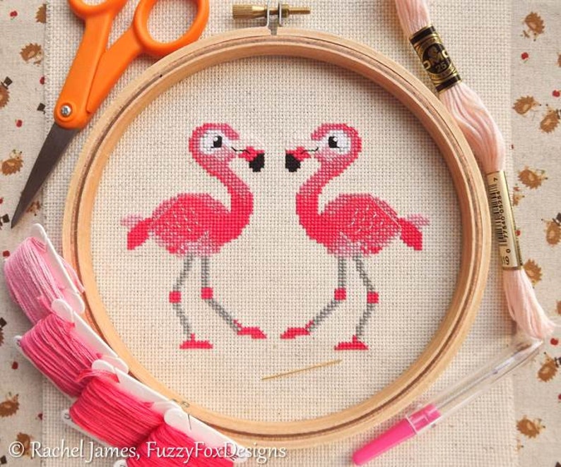 Flamingo Pair Cross Stitch Pattern PDF | Personalised Wedding Sampler ...