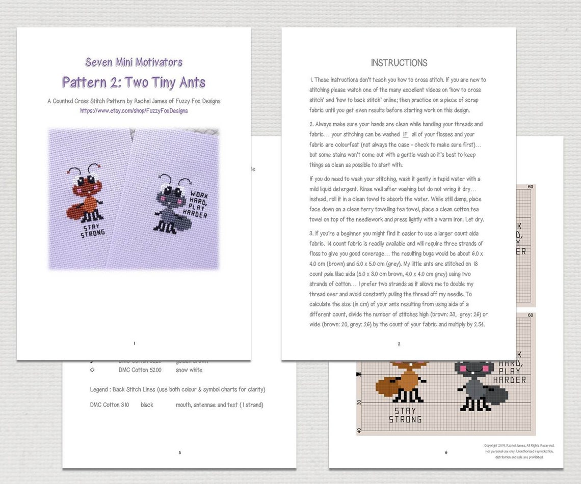 Two Tiny Ants Cross Stitch Pattern PDF Seven Mini Motivators | Etsy