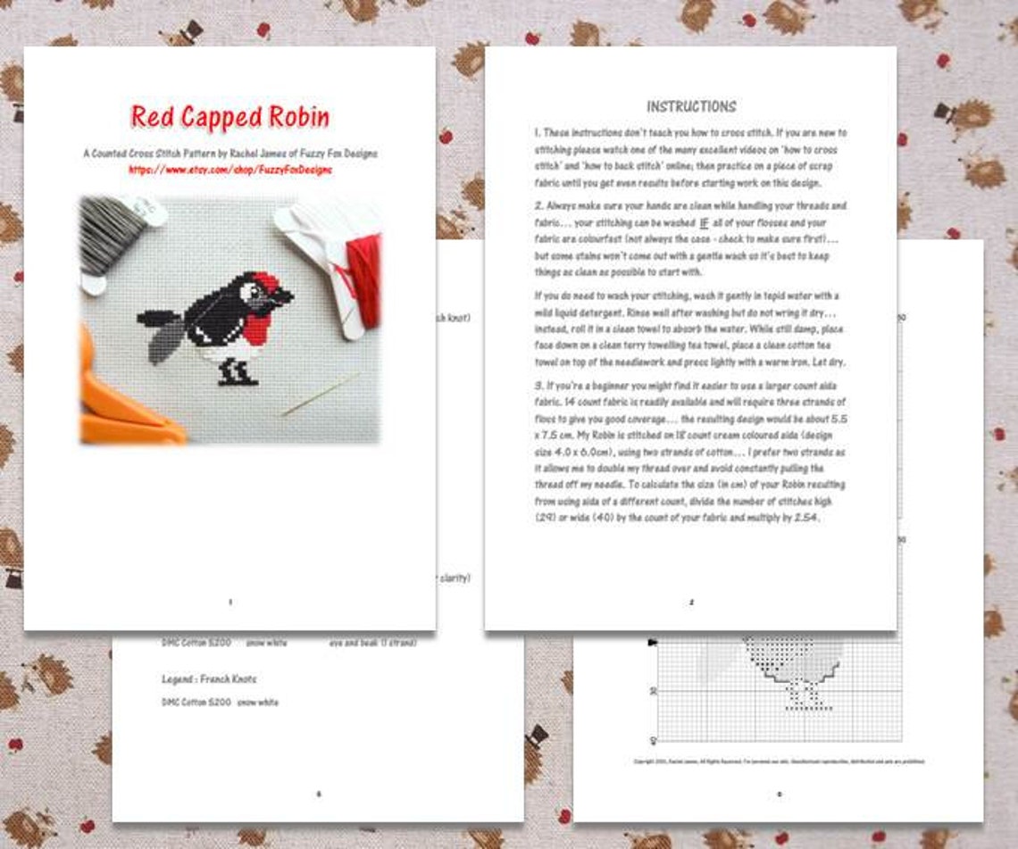 Red Capped Robin Cross Stitch Pattern PDF Cute Bird Counted - Etsy