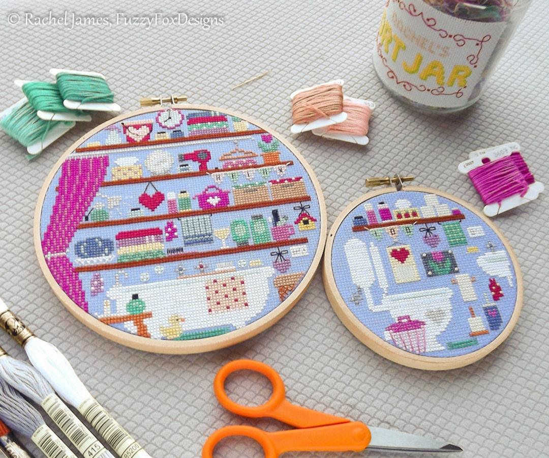 Cute Bathroom Toilet Cross Stitch Pattern PDF | Cute Room Cross Stitch ...