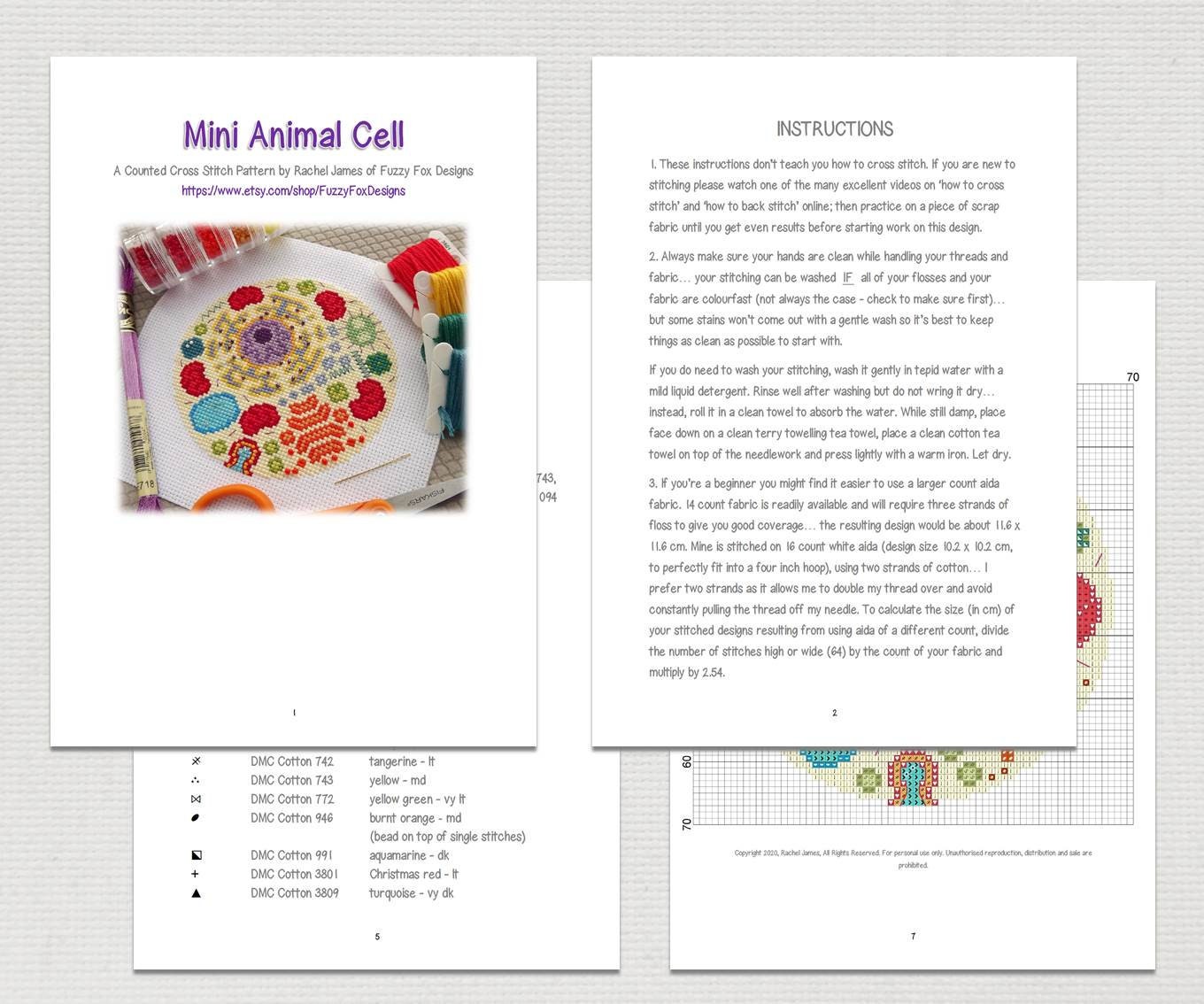 Mini Animal Cell Cross Stitch Pattern PDF | Cell Biology Counted Cross ...