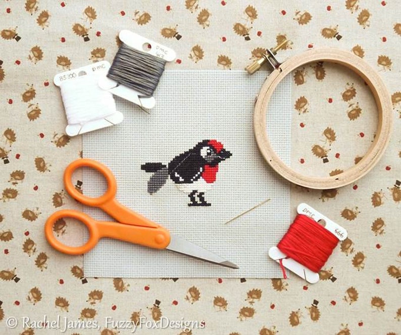 Red Capped Robin Cross Stitch Pattern PDF Cute Bird Counted - Etsy