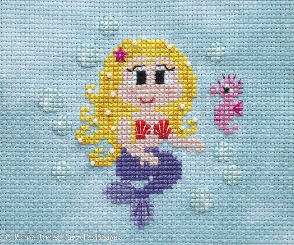 Mermaid Cross Stitch Pattern PDF | Easy Modern Beginners Counted Cross ...