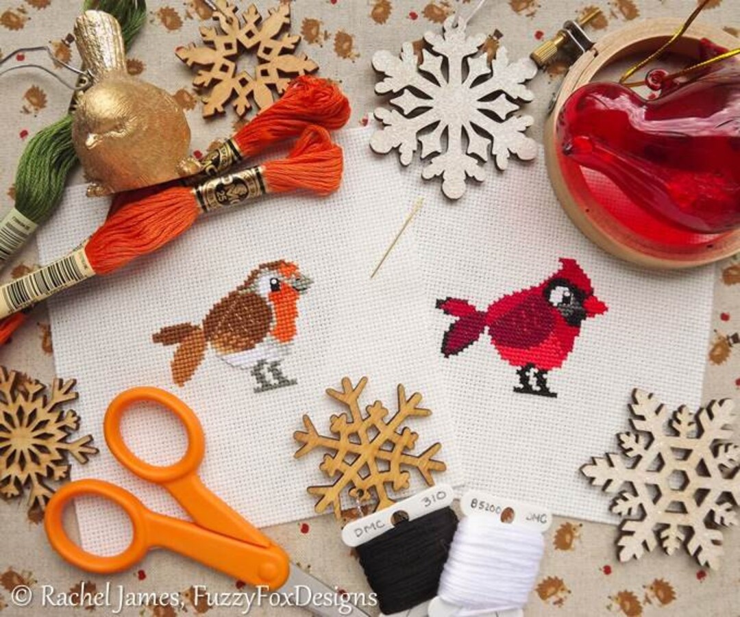 Christmas Bird Decorations Cross Stitch Pattern PDF | Northern Red ...