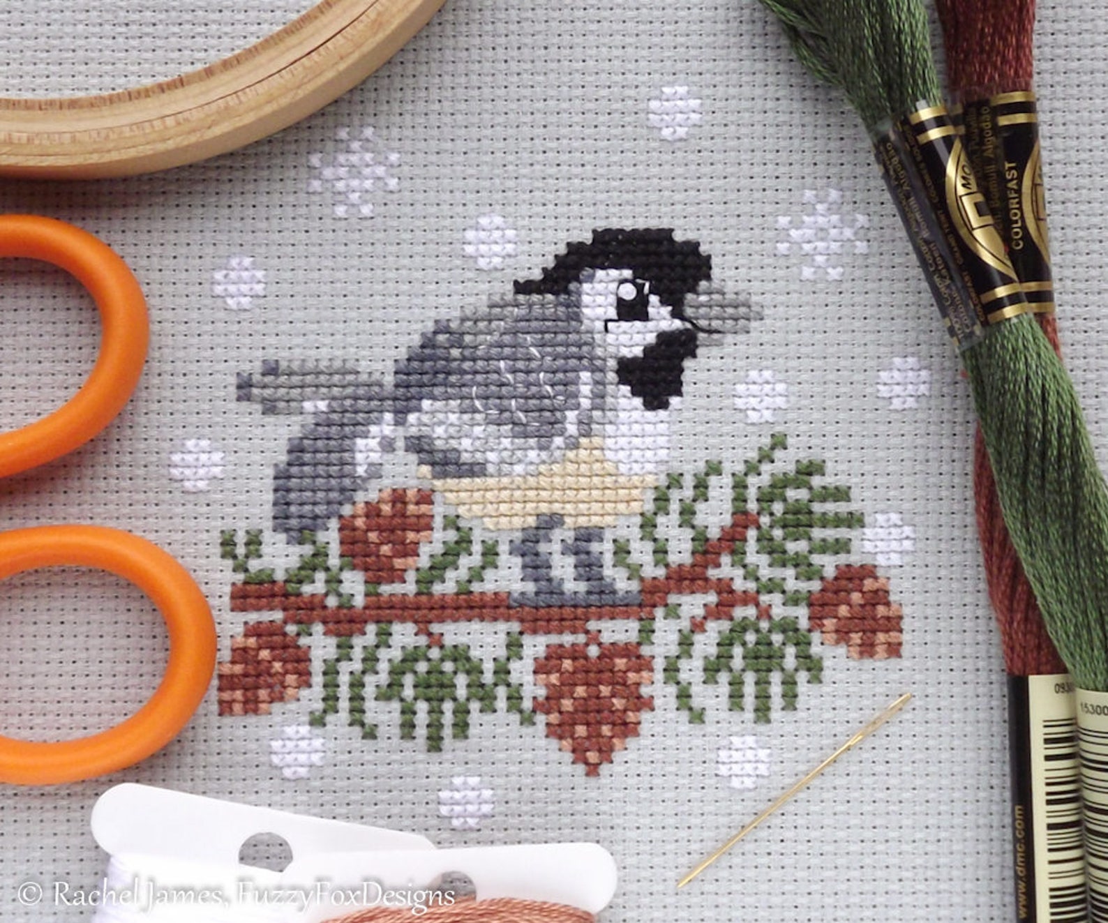 Christmas Chickadee Cross Stitch Pattern PDF Black Capped - Etsy