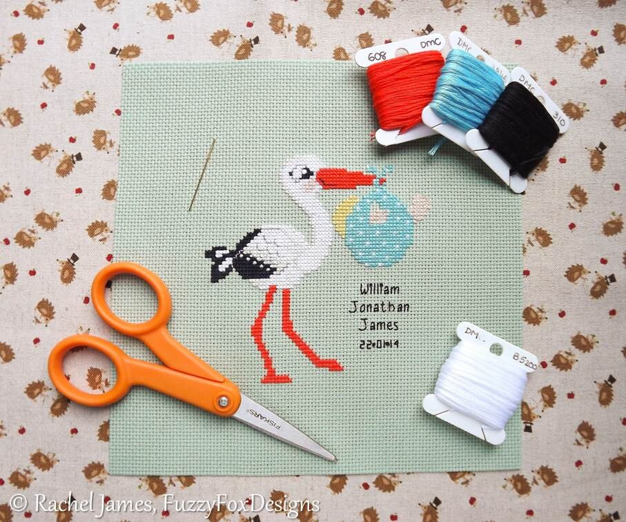 Stork and Baby Cross Stitch Pattern PDF | Personalised Newborn Baby ...