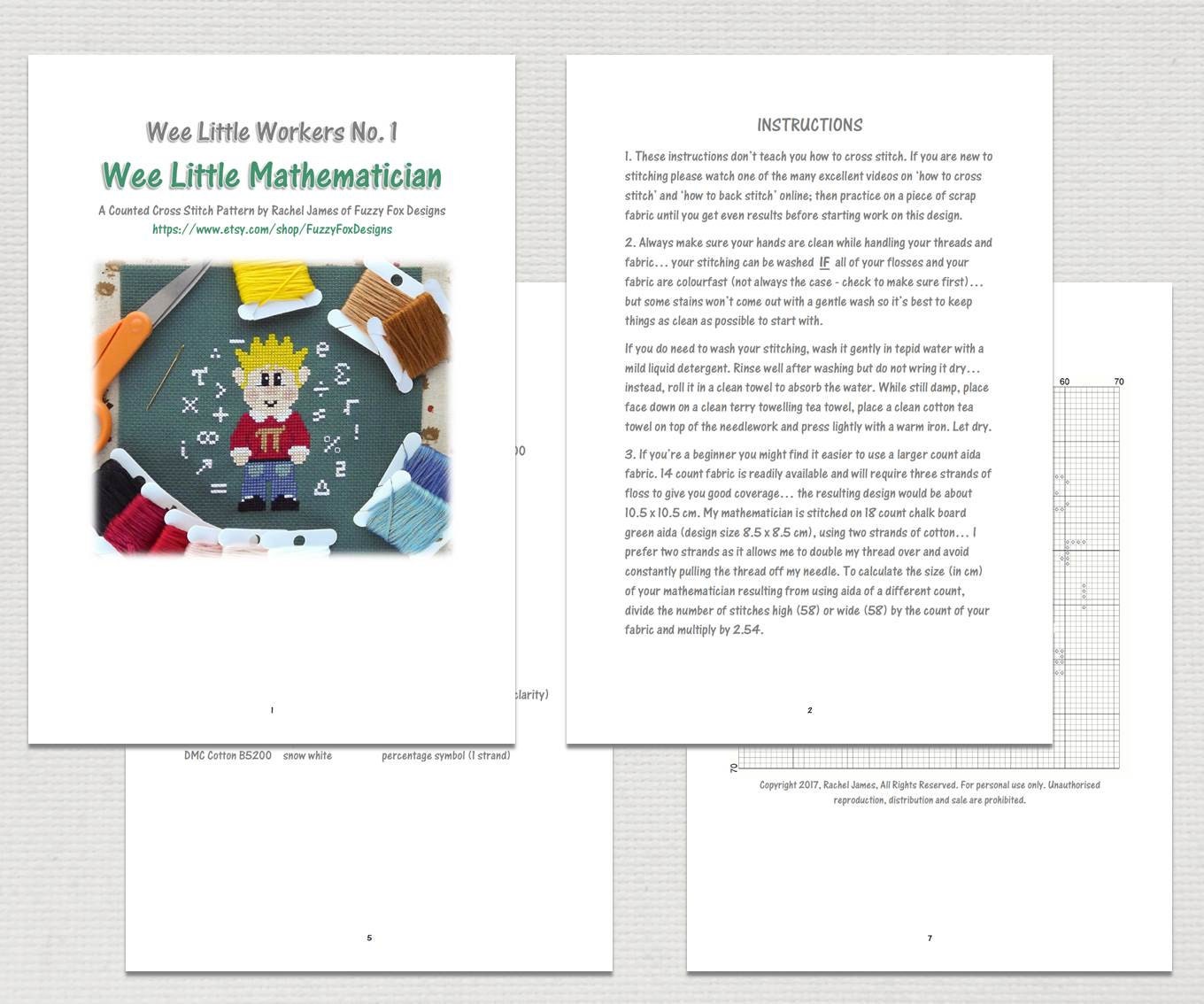 Mathematician Cross Stitch Pattern PDF | Wee Little Workers Series - Etsy