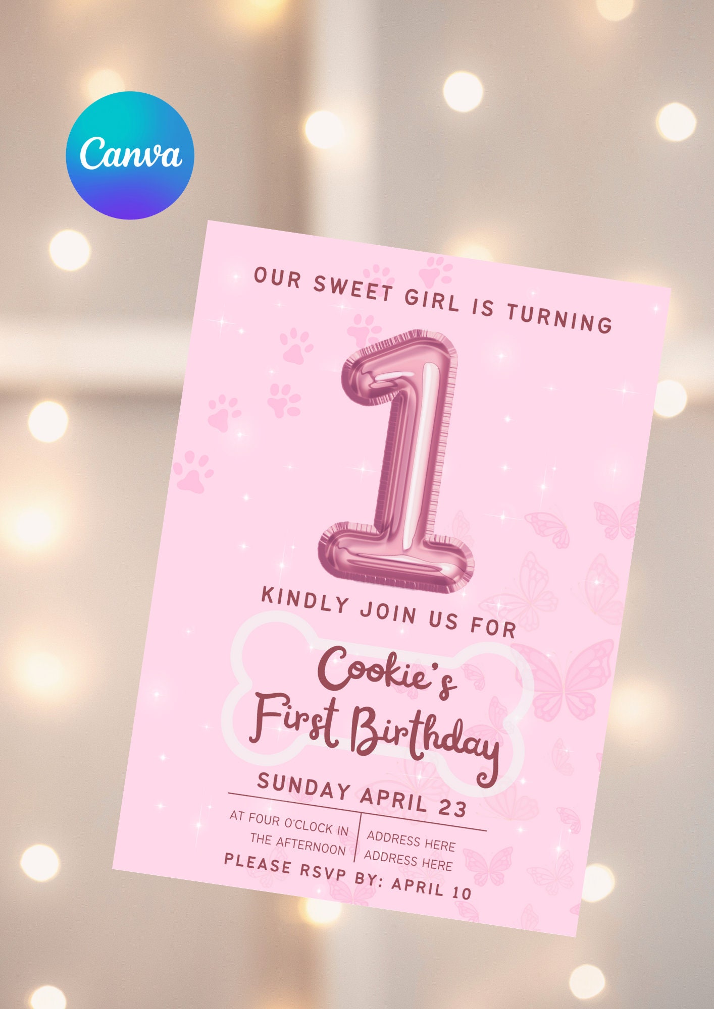 Dog First Birthday Party Invitation, Puppy Dog Party, Instant Download ...