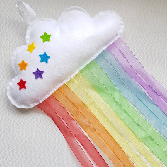 Rainbow Cloud Wall Hanging. Rainbow Ribbon Cloud Mobile | Etsy