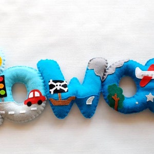 Felt Name Banner. Transport Vehicles Hot Air Ballon Plane Digger Car ...