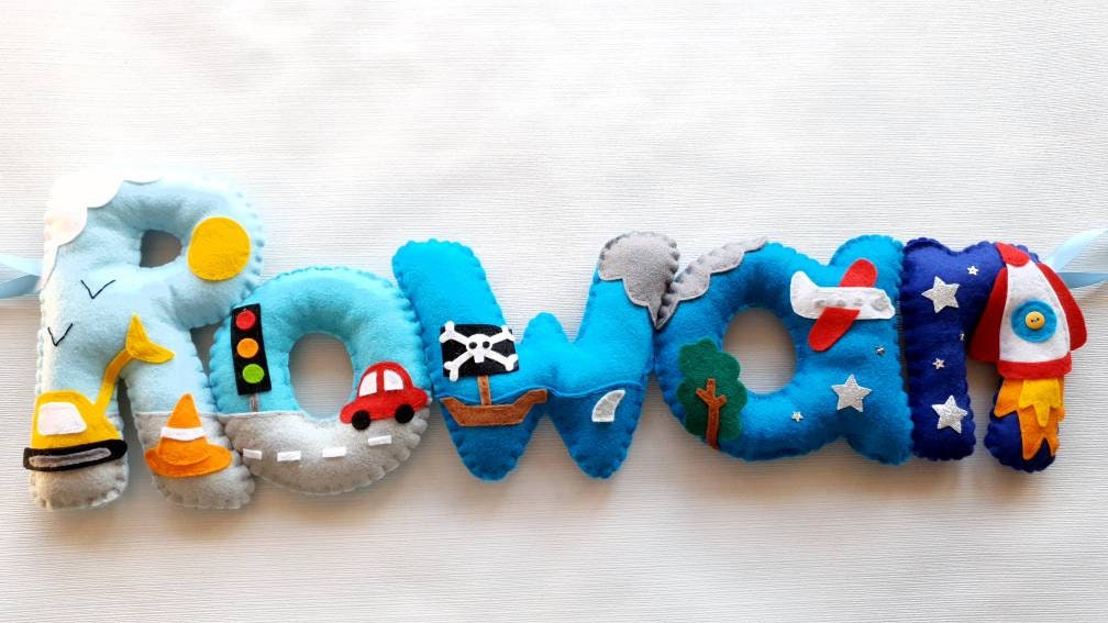 Felt Name Banner. Transport Vehicles Hot Air Ballon Plane Digger Car ...