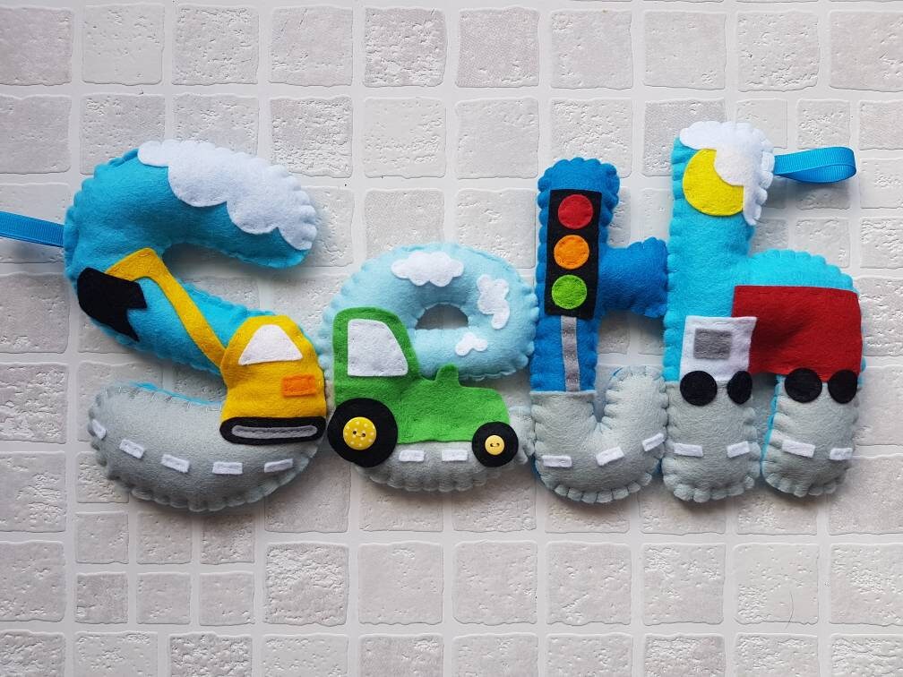 Felt Name Banner. Transport Vehicles Hot Air Ballon Plane Digger Car ...