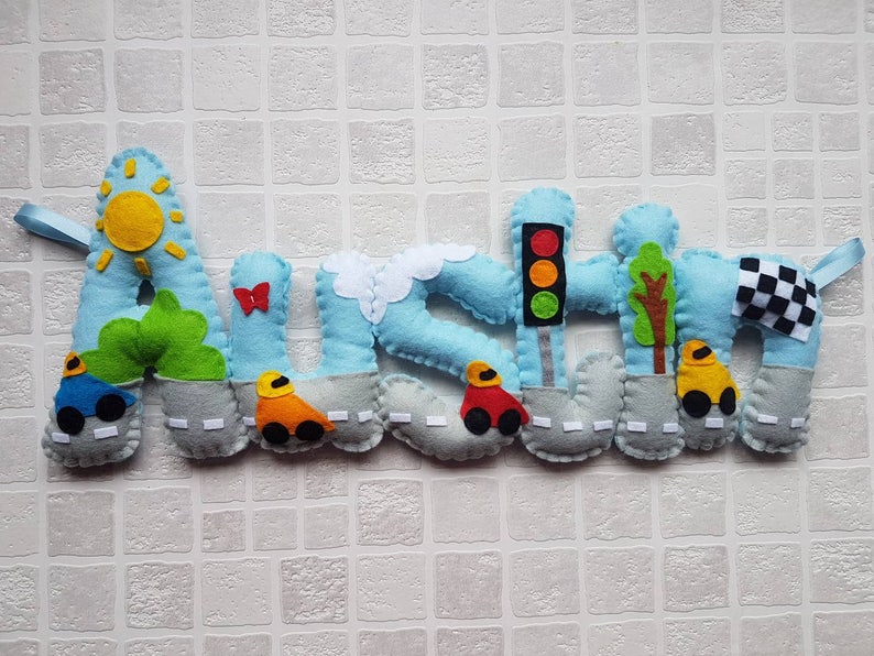 Felt Name Banner. Transport Vehicles Hot Air Ballon Plane Digger Car ...