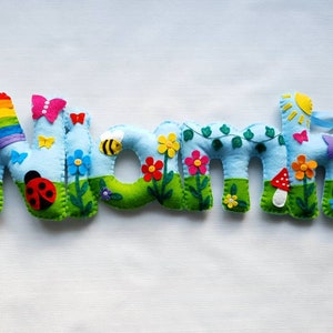 Felt Name Banner, Spring, Summer Theme Childrens Bedroom Decor. Nursery ...